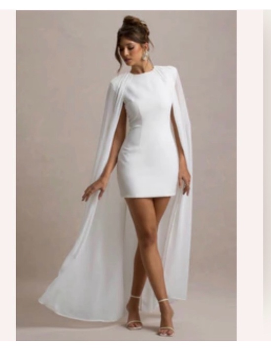 Club L London | Dresses | Club L London White Chiffon Cape Mini Dress ...